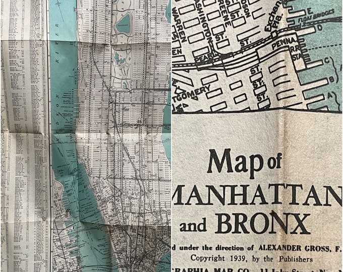 Antique 1930s New York City Map, 1939 Manhattan and Bronx Street Map ...