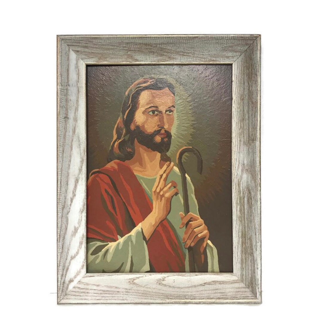Vintage Religious Paint by Number, Completed, Framed Painting, Jesus ...