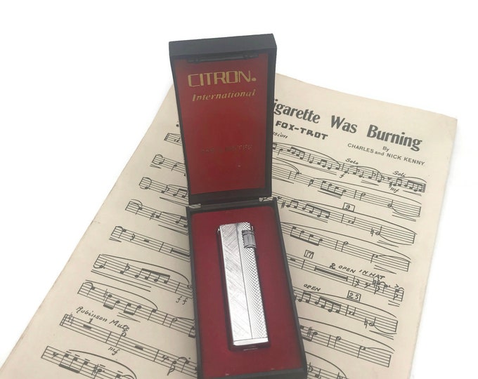 Vintage Citron International Gas Cigarette Lighter, Original Box, Slim ...