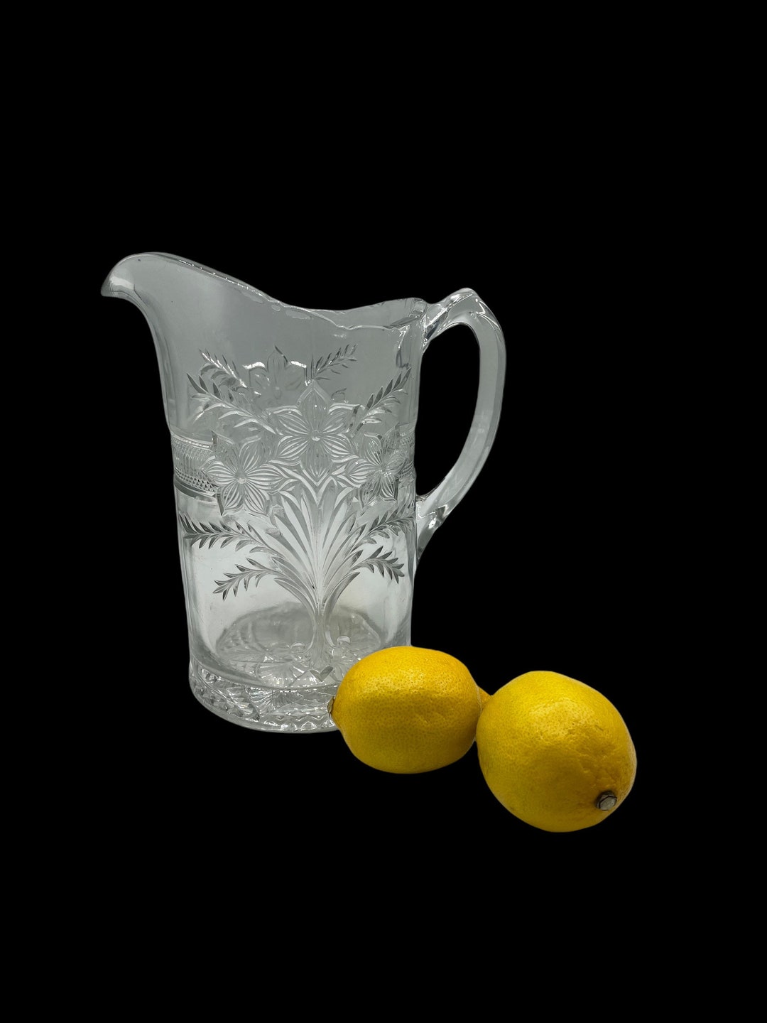 Vintage 1930s 1940s Era Pressed Glass Pitcher, Clear with a Beautiful ...