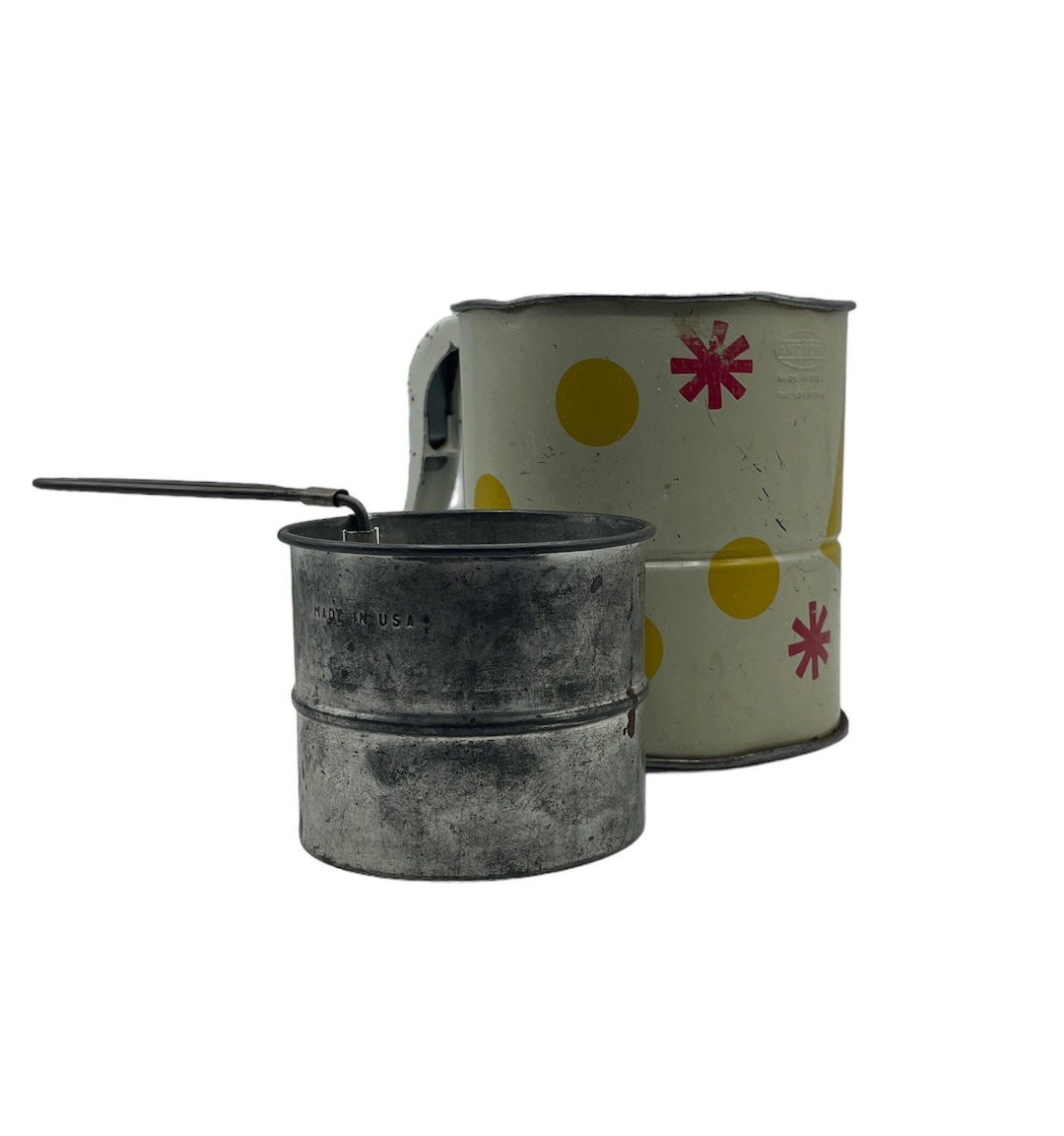 Vintage Metal Flour Sifters, Androck Double Sifter and Two Cup Tin ...