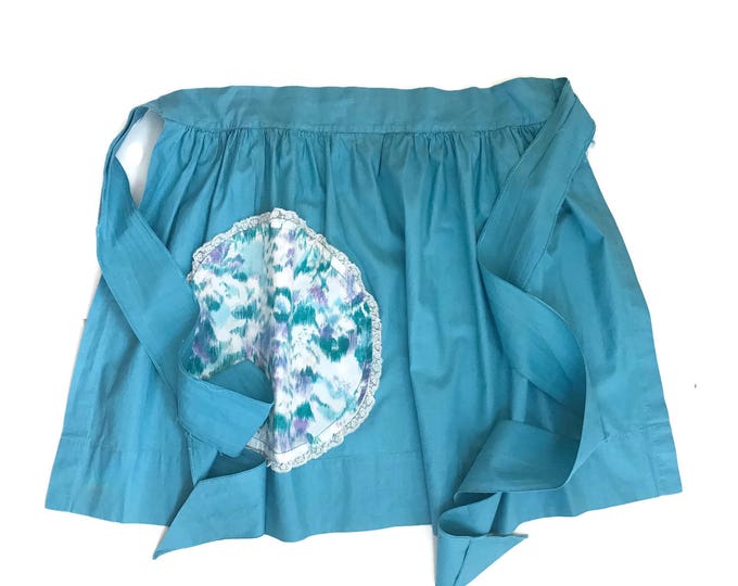 Vintage Cotton Kitchen Apron Half Apron Turquoise Kitchen Vintage ...