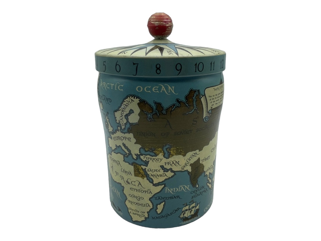Vintage Tin Box, Mercator Canister, Small Round Lidded Tin With a World ...