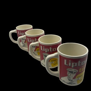 Vintage 1970s Lipton Tea Handle Mug Set of Four, Advertising Mugs ...