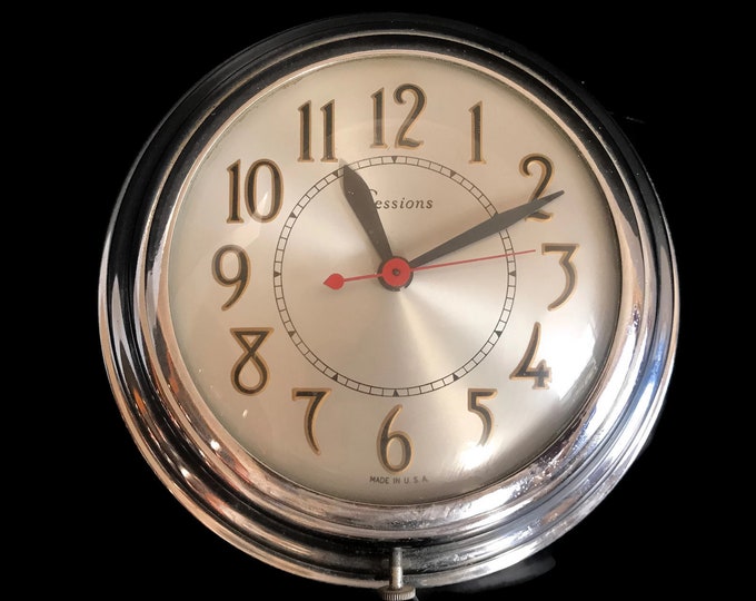 Vintage 50s Kitchen Wall Clock Sessions Round Chrome Clock Diner Style ...