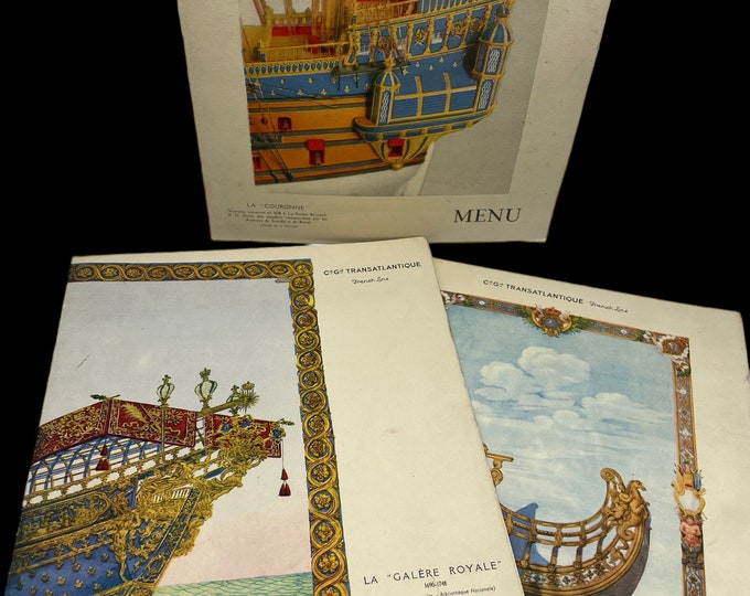 Vintage 1930s Cruise Ship Dinner Menu Set, 1938 Cie Gle Transatlantique ...