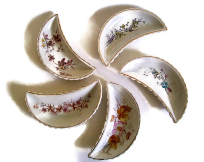 China Bone Dish Bone Plates Crescent Shaped Dishes Candy Trinket Floral ...