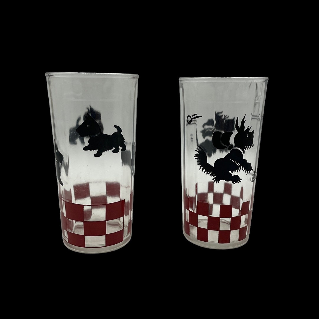 Vintage 1950s Hazel Atlas Glass Tumblers, Swanky Swigs, Scottie Dog ...