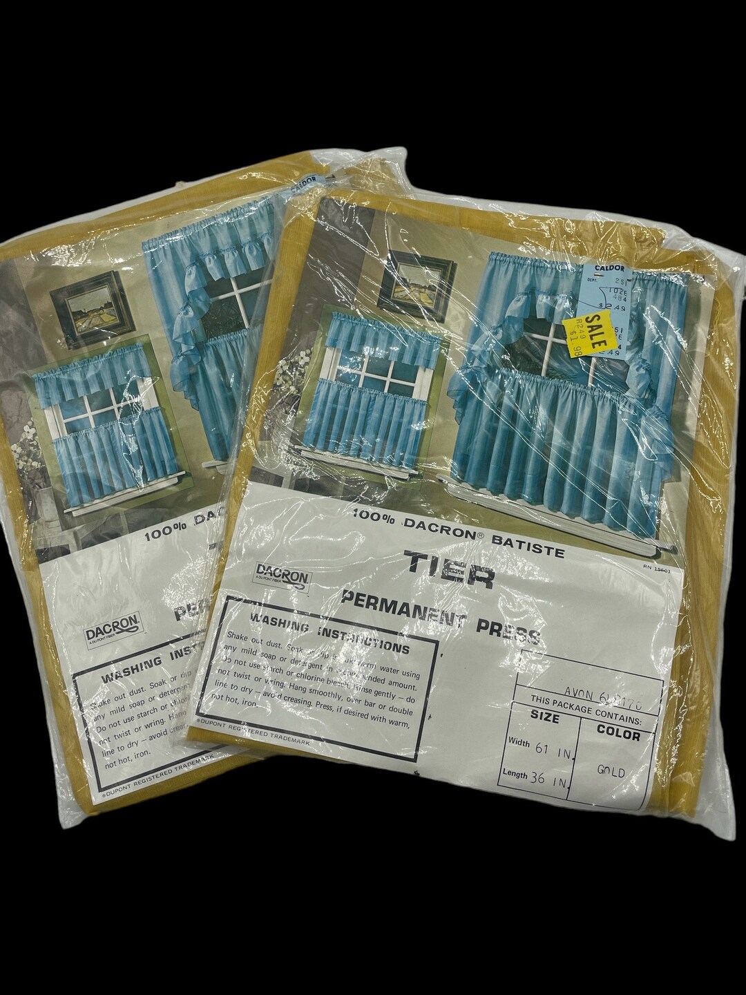 Vintage 1960s-70s Sheer Window Curtains, Yellow Dacron Tier Curtains ...