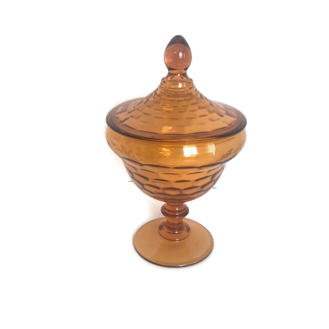 Vintage Amber Glass Compote With Lid: Pedestal Candy Dish - Etsy