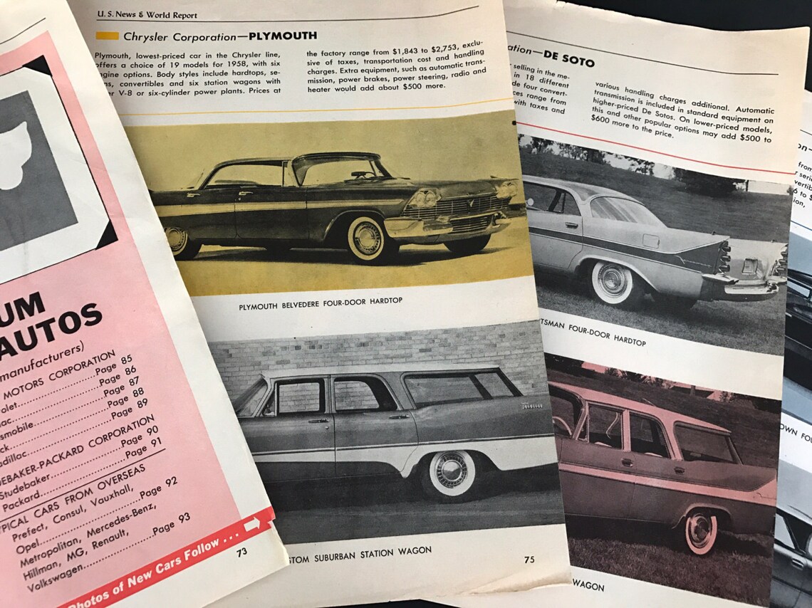 Vintage Car Memorabilia 1958 Autos US News and World Report - Etsy