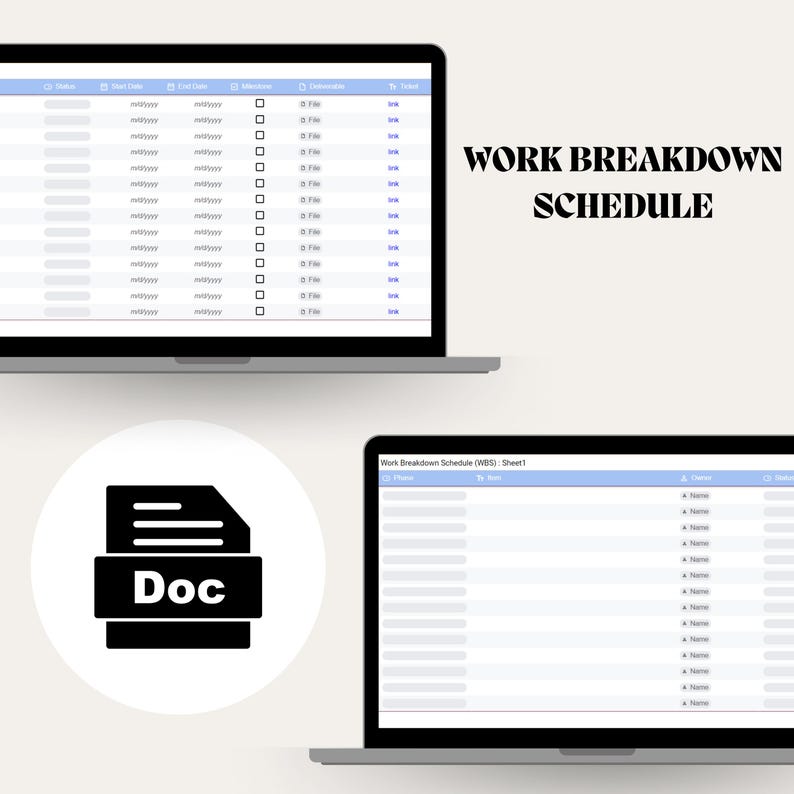 Work Breakdown Schedule Sheet, Project Management Task, Excel Template ...