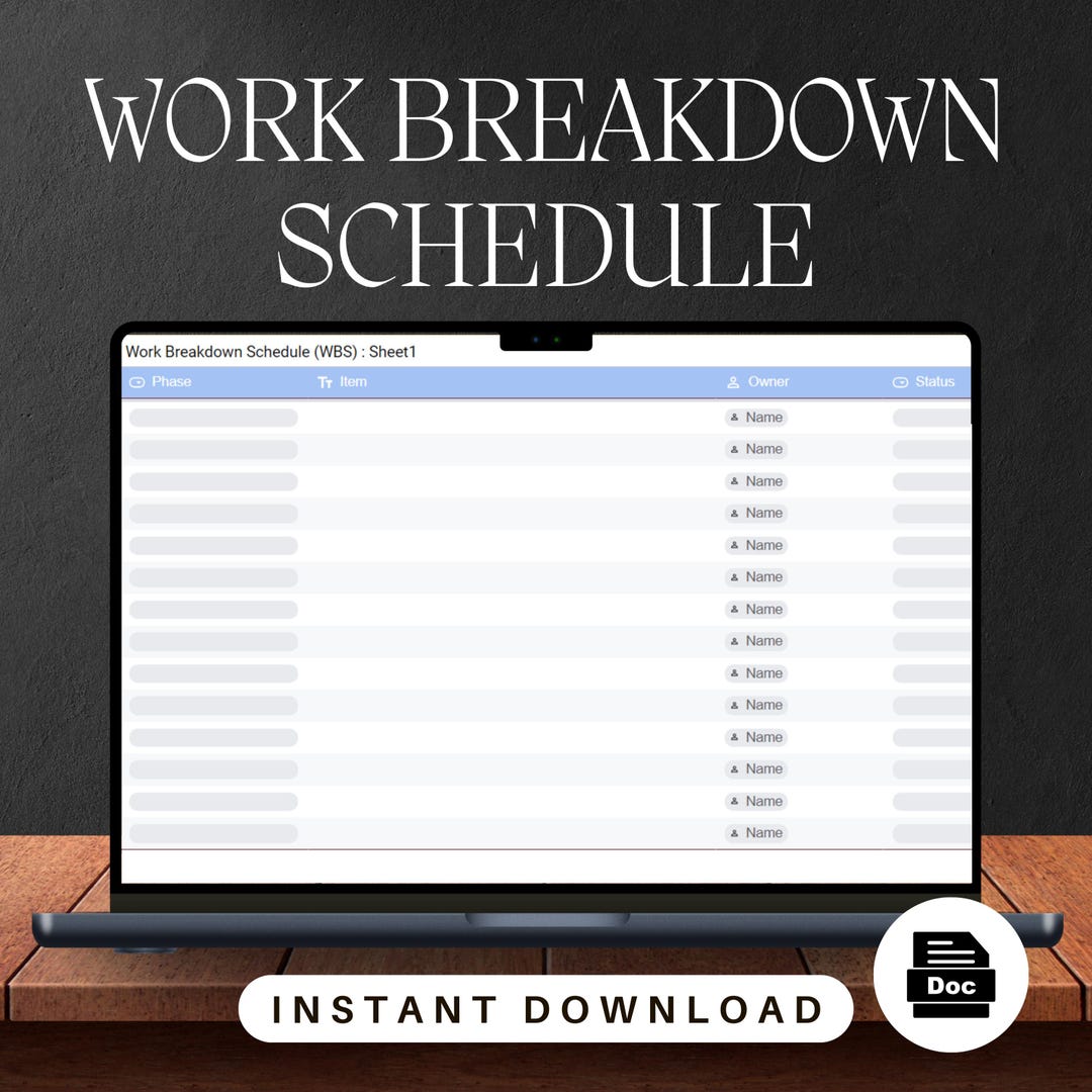 Work Breakdown Schedule Sheet, Project Management Task, Excel Template ...