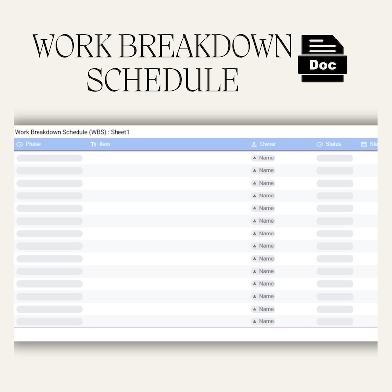Work Breakdown Schedule Sheet, Project Management Task, Excel Template ...