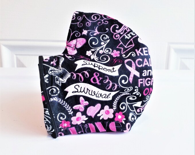 Breast Cancer Face Mask W Filter and Nose Wire, Fabric Dust Mask - Etsy
