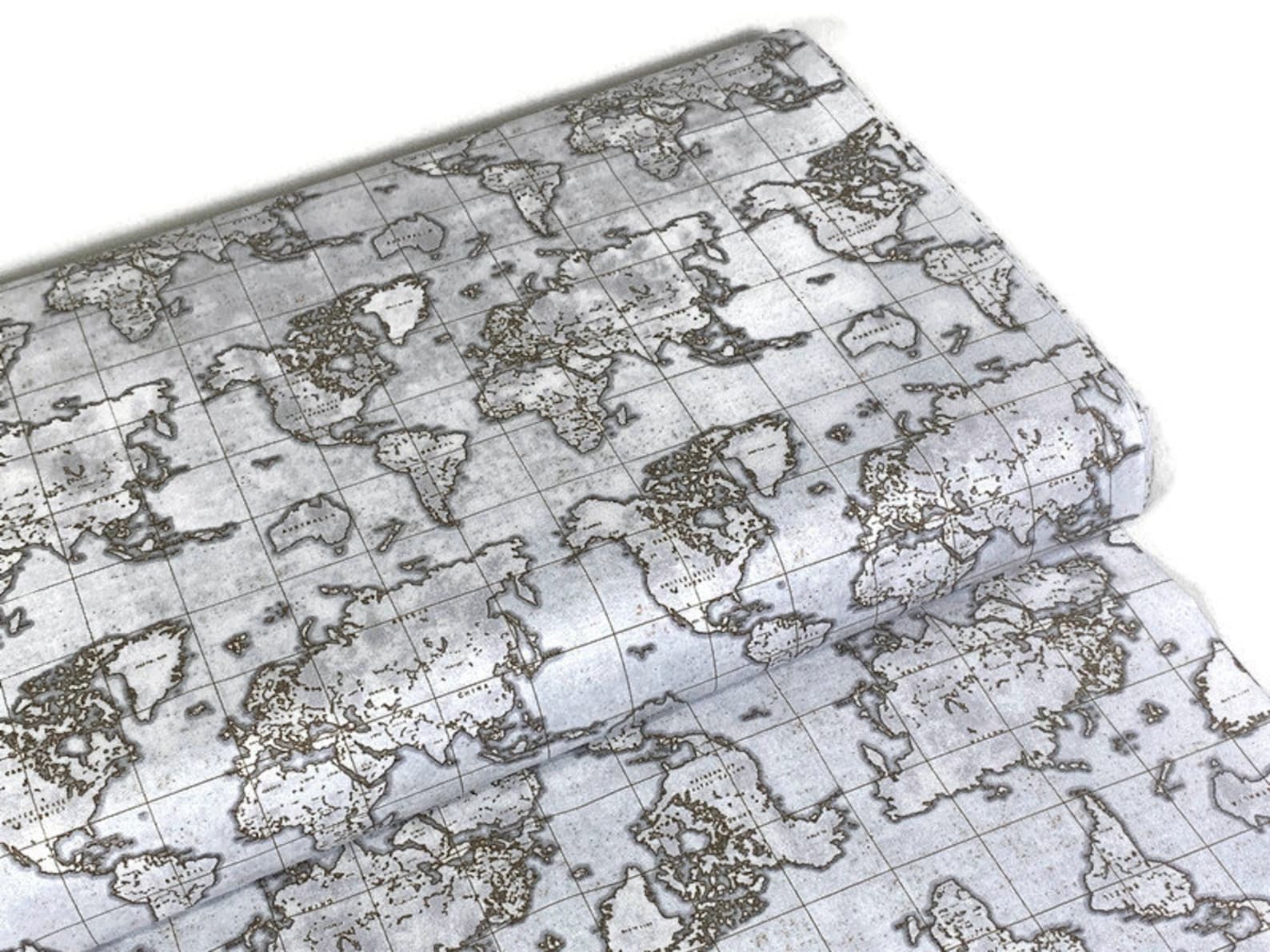 World Map Print Fabric by the Yard. World Globe Seven Seas by - Etsy