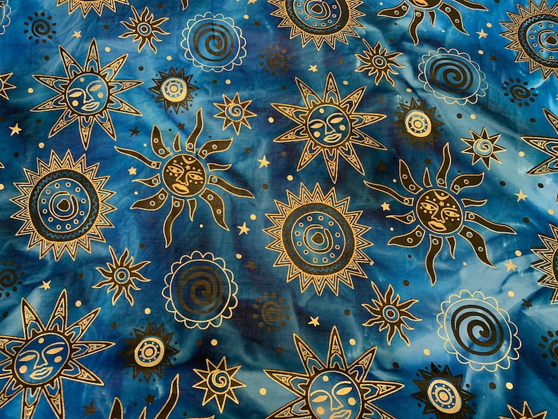 Royal Blue & Metallic Gold Sun Moon Stars Celestial Print | Etsy