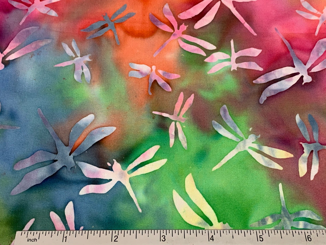 Hand Dyed Indonesian Dragonfly Batik Fabric by the YARD. Rainbow Batik ...
