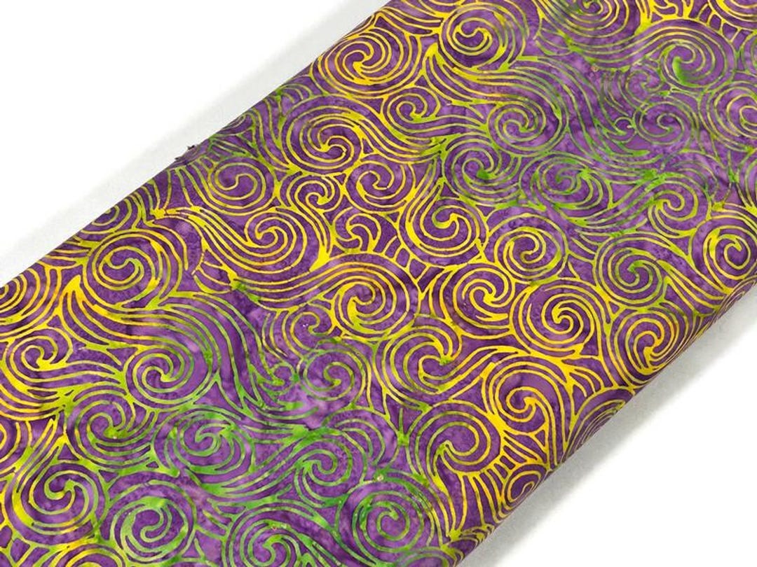 Purple and Gold Indonesian Batik Fabric by the YARD. Swirling Yellow ...