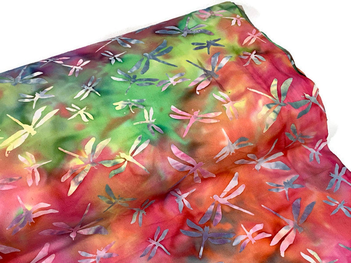 Hand Dyed Indonesian Dragonfly Batik Fabric by the YARD. Rainbow Batik ...