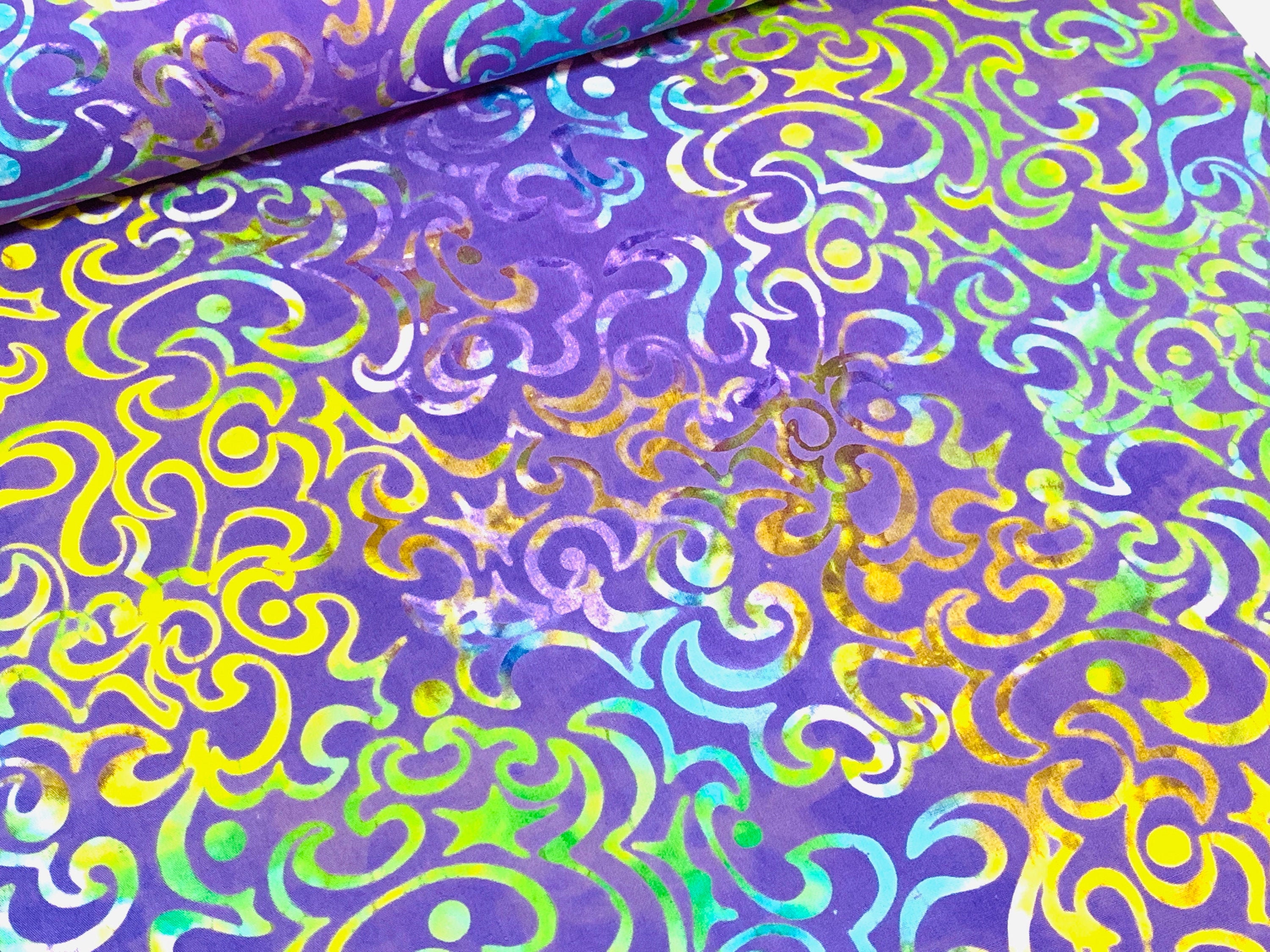 Hand Dyed Indonesian Batik Fabric in White/Yellow/Teal Swirls | Etsy