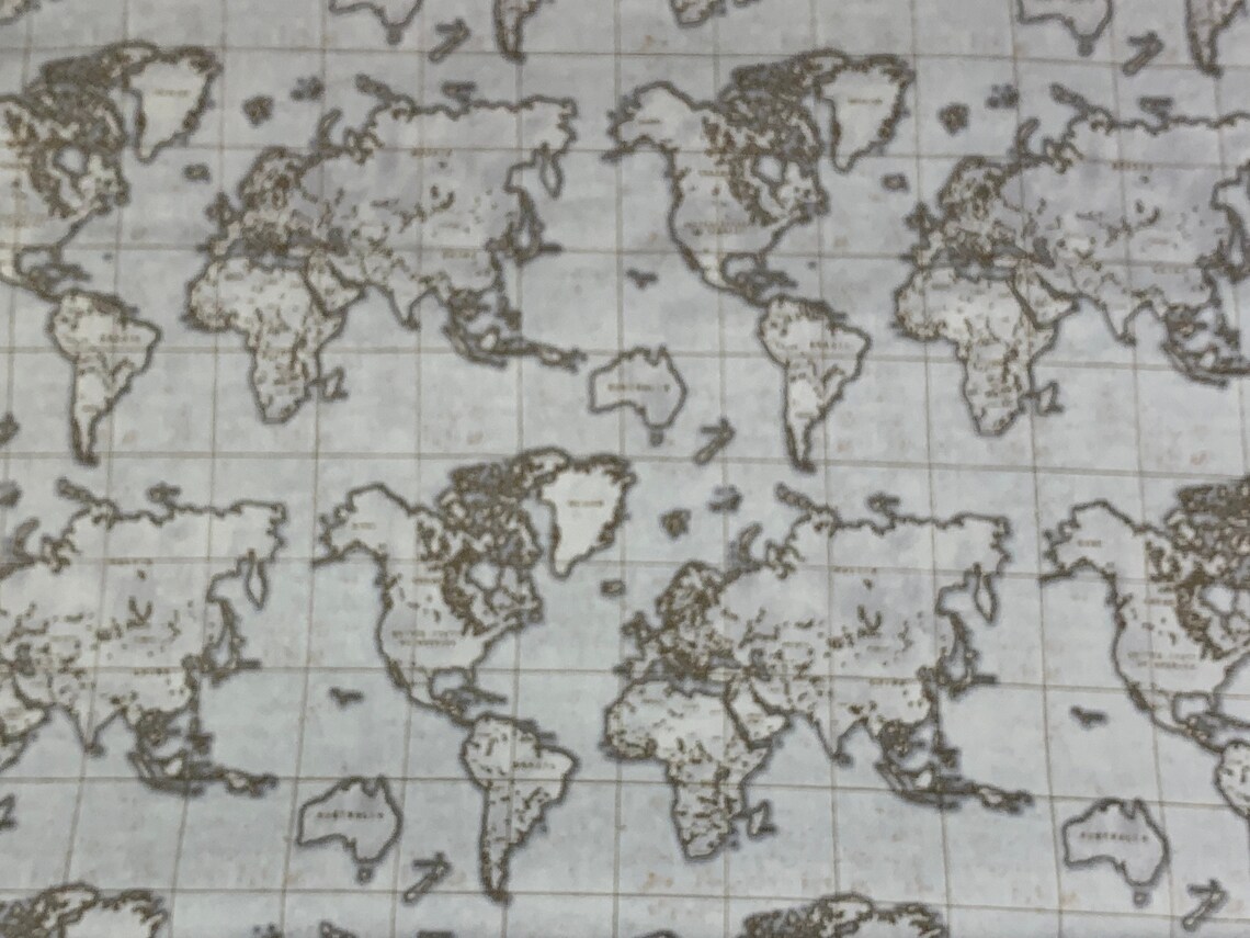 World Map Print Fabric by the Yard. World Globe Seven Seas by | Etsy