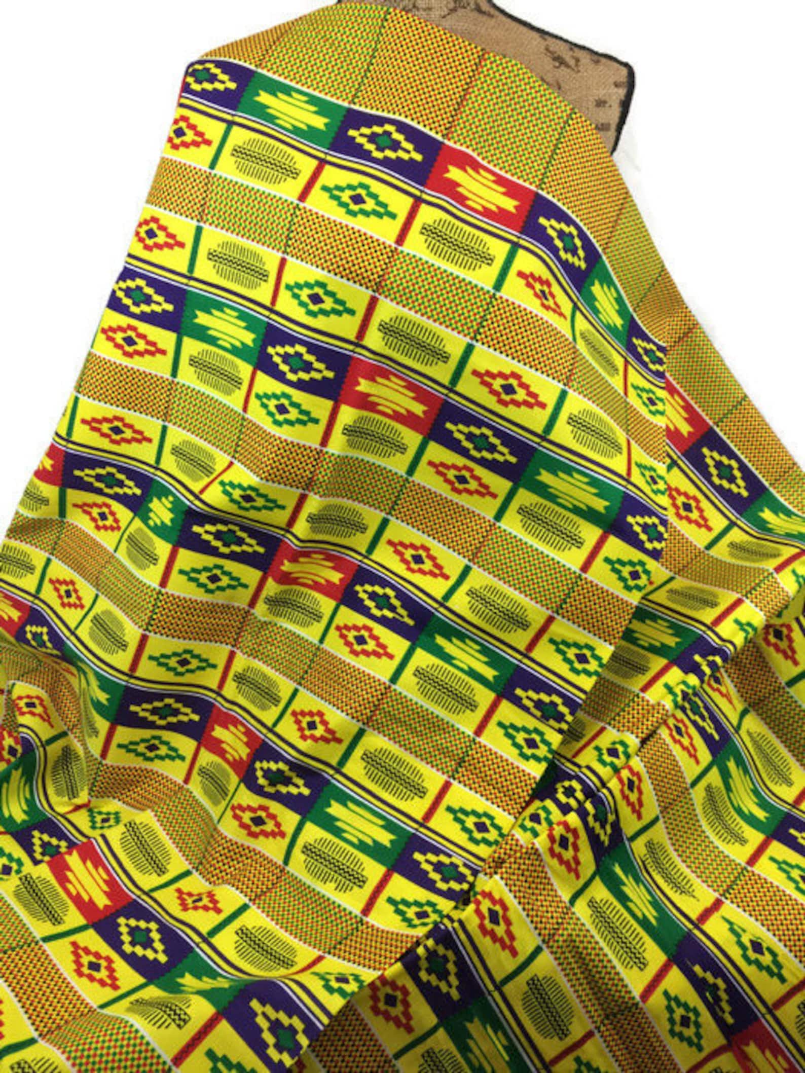 African Fabricafrican KENTE Printbright Yellow Purple | Etsy