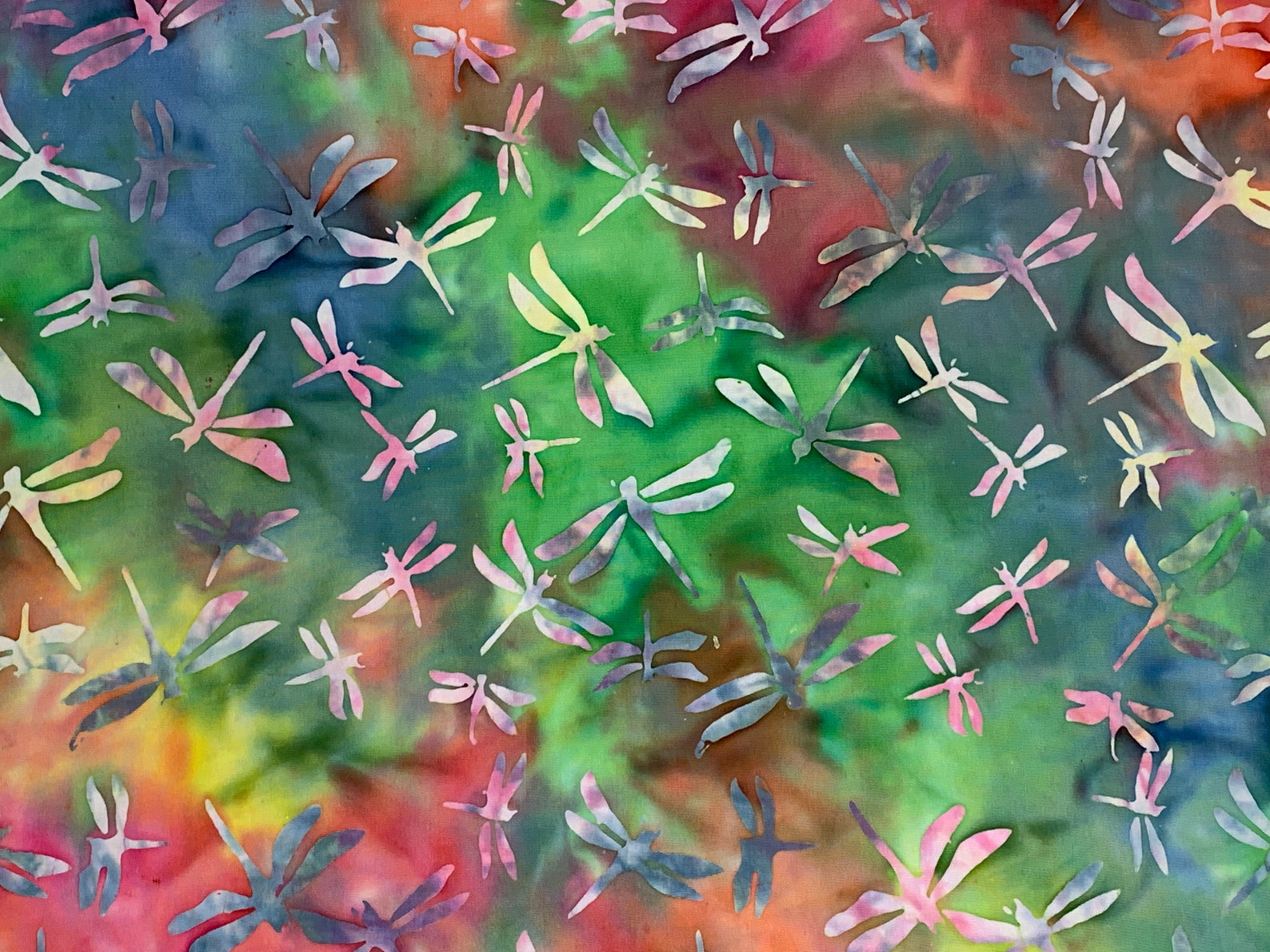Hand Dyed Indonesian Dragonfly Batik Fabric by the YARD. Rainbow Batik ...