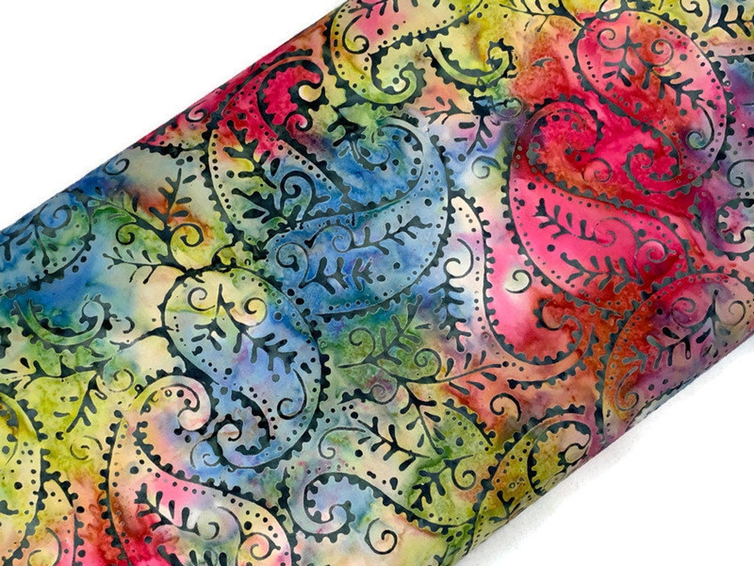Indian Batik Fabric by the YARD. Hand Dyed Bright Rainbow With Paisley ...