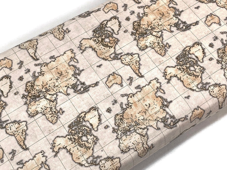End of Bolt Remnant 29x44 World Map Print Fabric. | Etsy