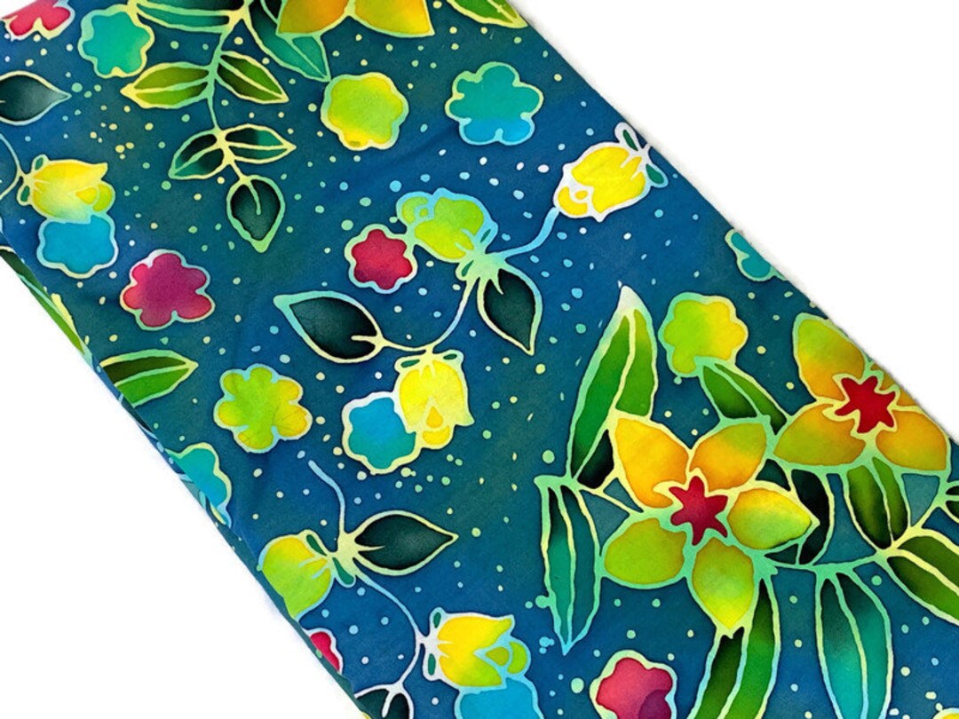 Hand Painted Malaysian Batik Fabric by the YARD. Turquoise, Yellow ...