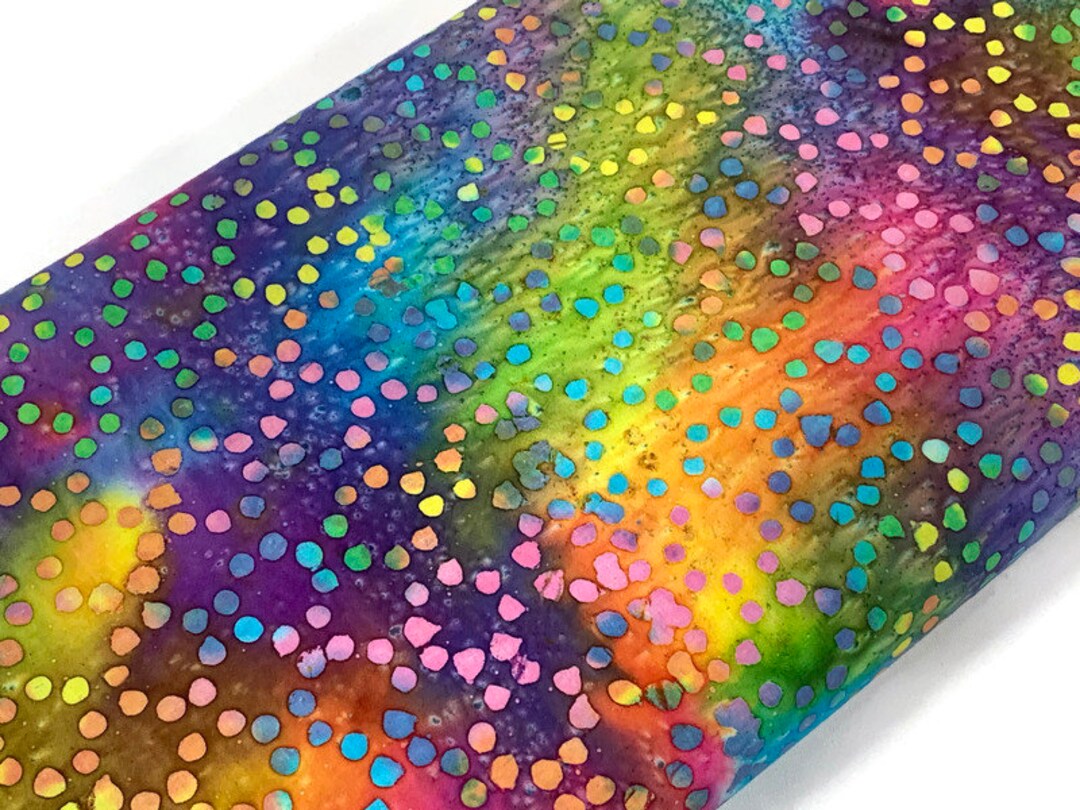 Indian Batik Fabric by the YARD. Hand Dyed Bright Rainbow With Dots Tie ...