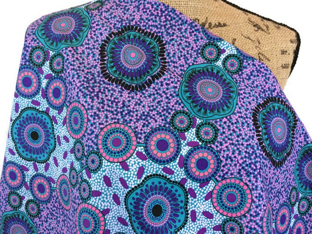 Australian Aboriginal Print Fabric by the Yard. Meeting Places Blue by ...