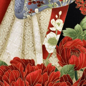Kyoto Garden Geisha Fabric by the PANEL. 23.5"x44" Black,red,metallic ...