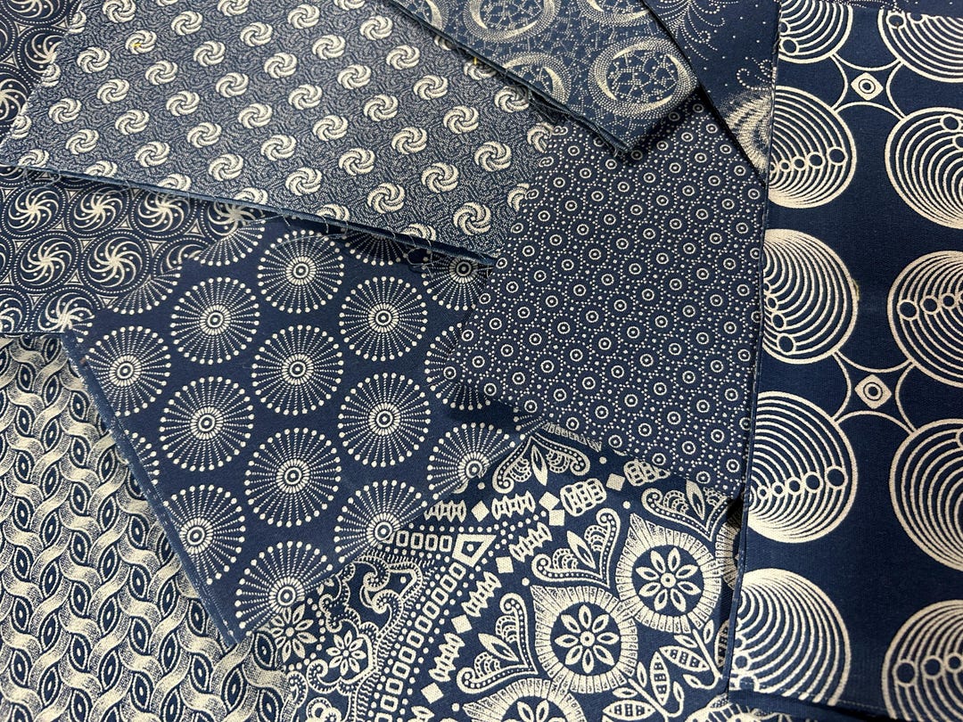 South African Shweshwe Fabric Scrap Pack. Remnant Strips of Indigo ...