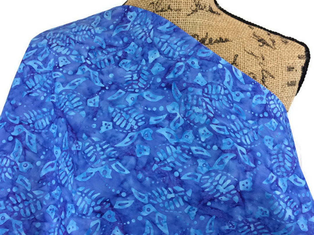 Blue Batik Turtle Fabric by the YARD. Sea Turtles on Royal Blue. Hand ...