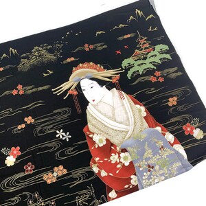 Kyoto Garden Geisha Fabric by the PANEL. 23.5"x44" Black,red,metallic ...