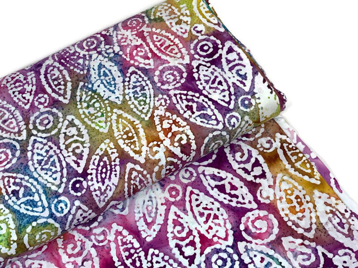 Hand Dyed Indian Batik Fabric in Rainbow Abstract Leaves 100% - Etsy