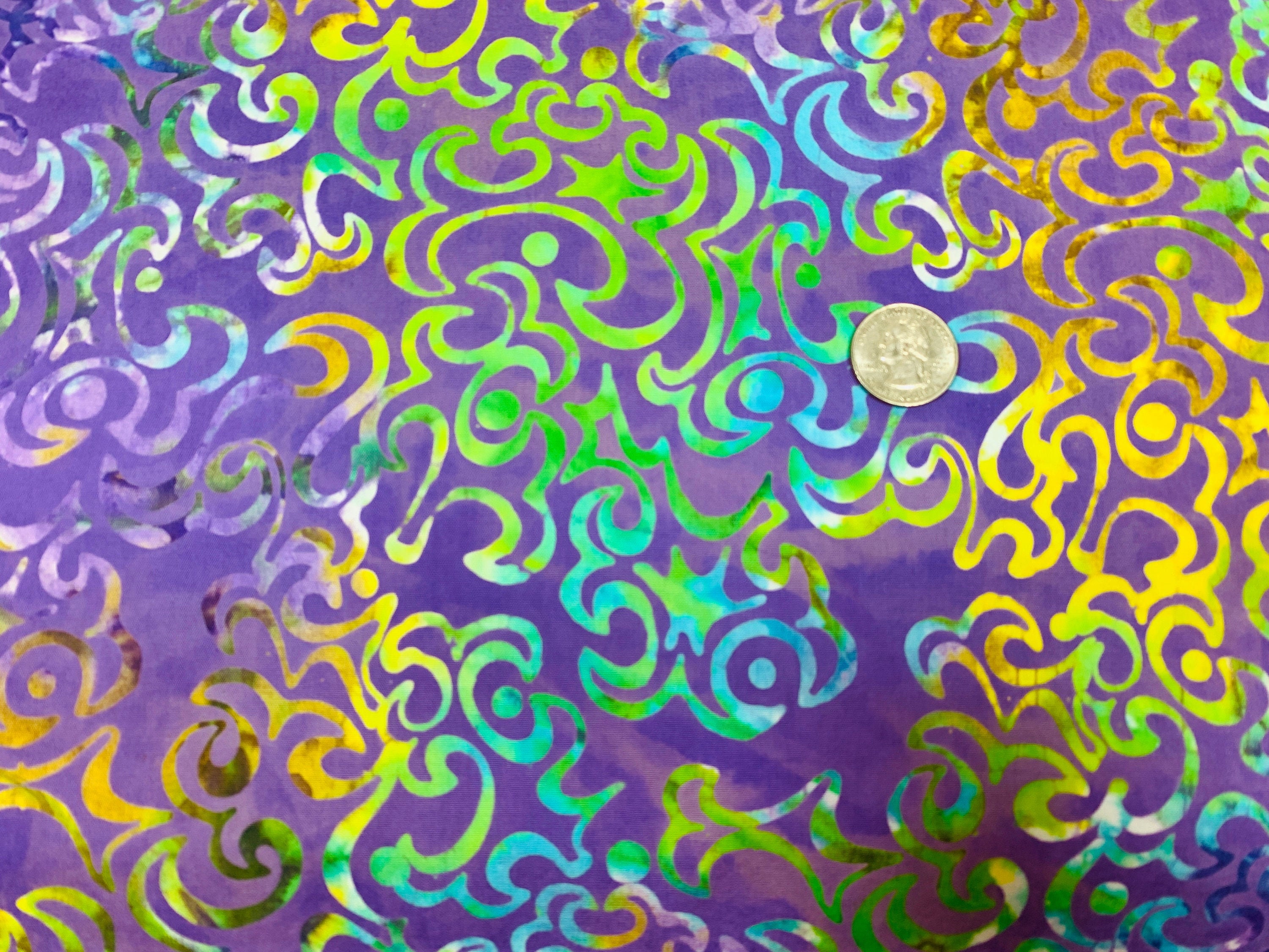 Hand Dyed Indonesian Batik Fabric in White/Yellow/Teal Swirls | Etsy