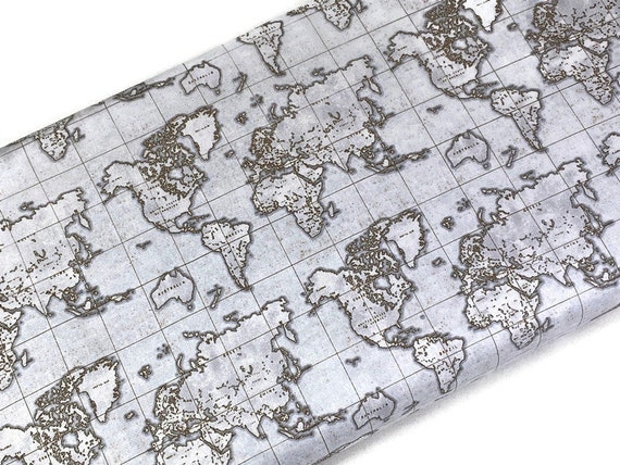 World Map Print Fabric by the Yard. World Globe Seven Seas by | Etsy