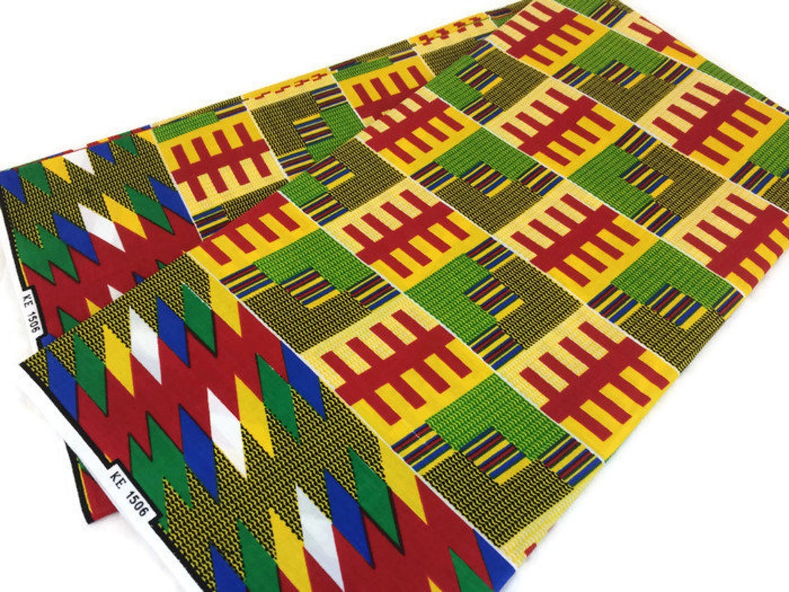 African KENTE Print Fabricred Green Yellow Royal Blue - Etsy