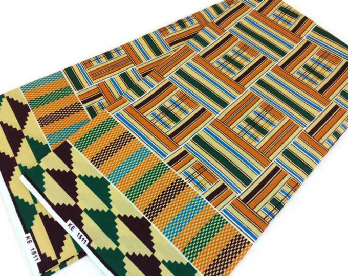 African Fabric--african KENTE Print Fabric--turquoise, Golden Yellow ...