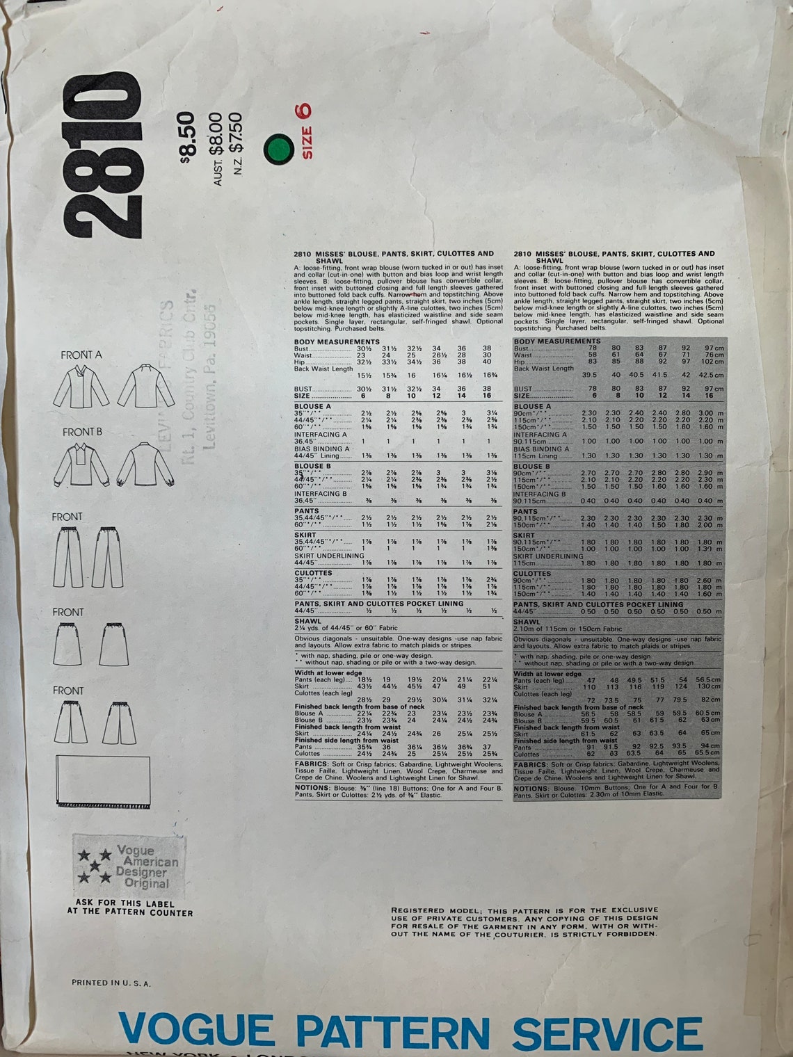 Vogue 2810 Calvin Klein Pattern - Etsy
