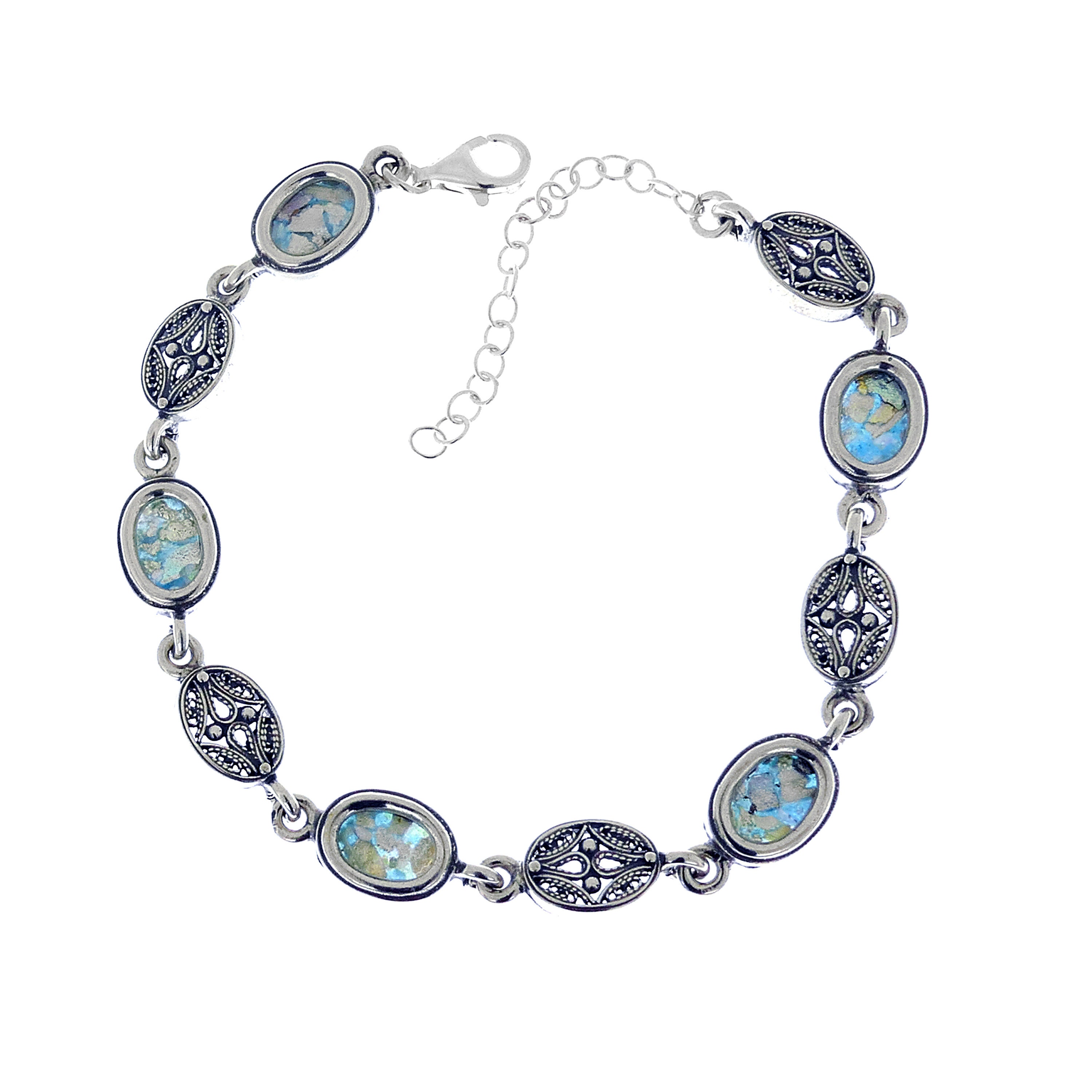 OOAK 925 Sterling Silver Bracelet, Ancient Roman Glass Bracelet, Unique ...