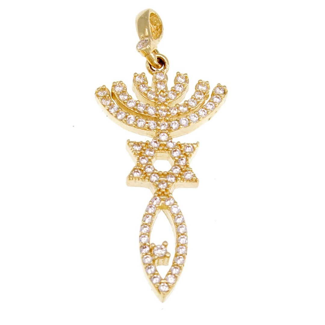 Great 14k Yellow Gold Pendant Grafted-in With Cubic Zirconia - Etsy