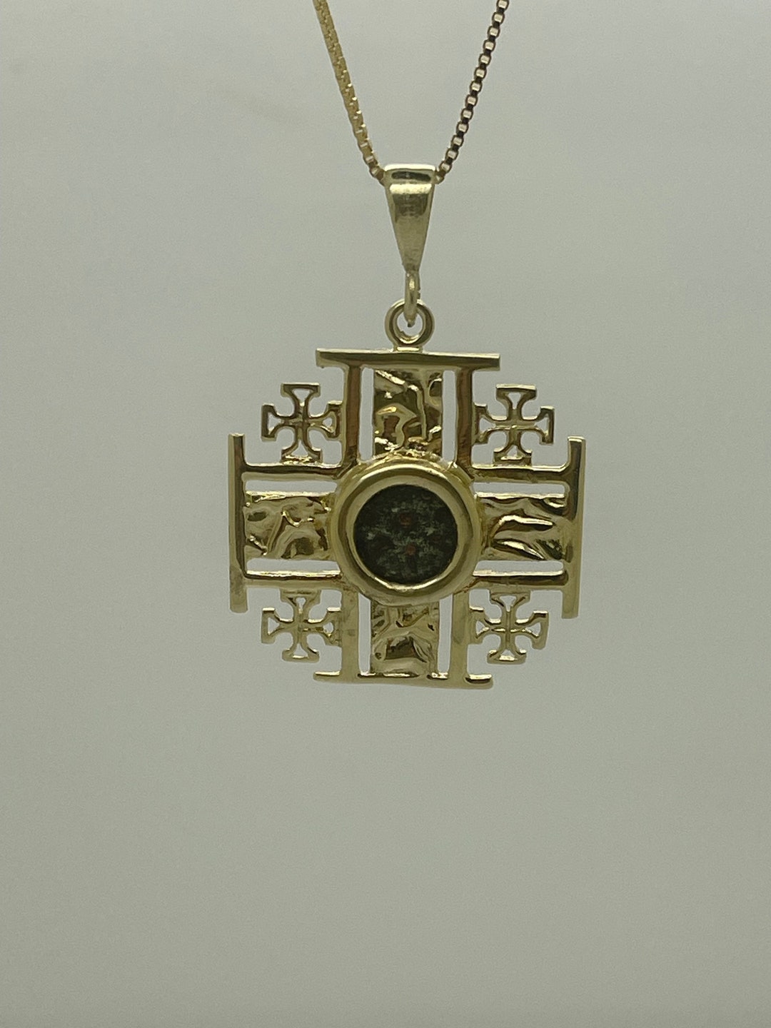Coin Pendant,jerusalem Cross With Antique Authentic Bronze Widow's Mite ...