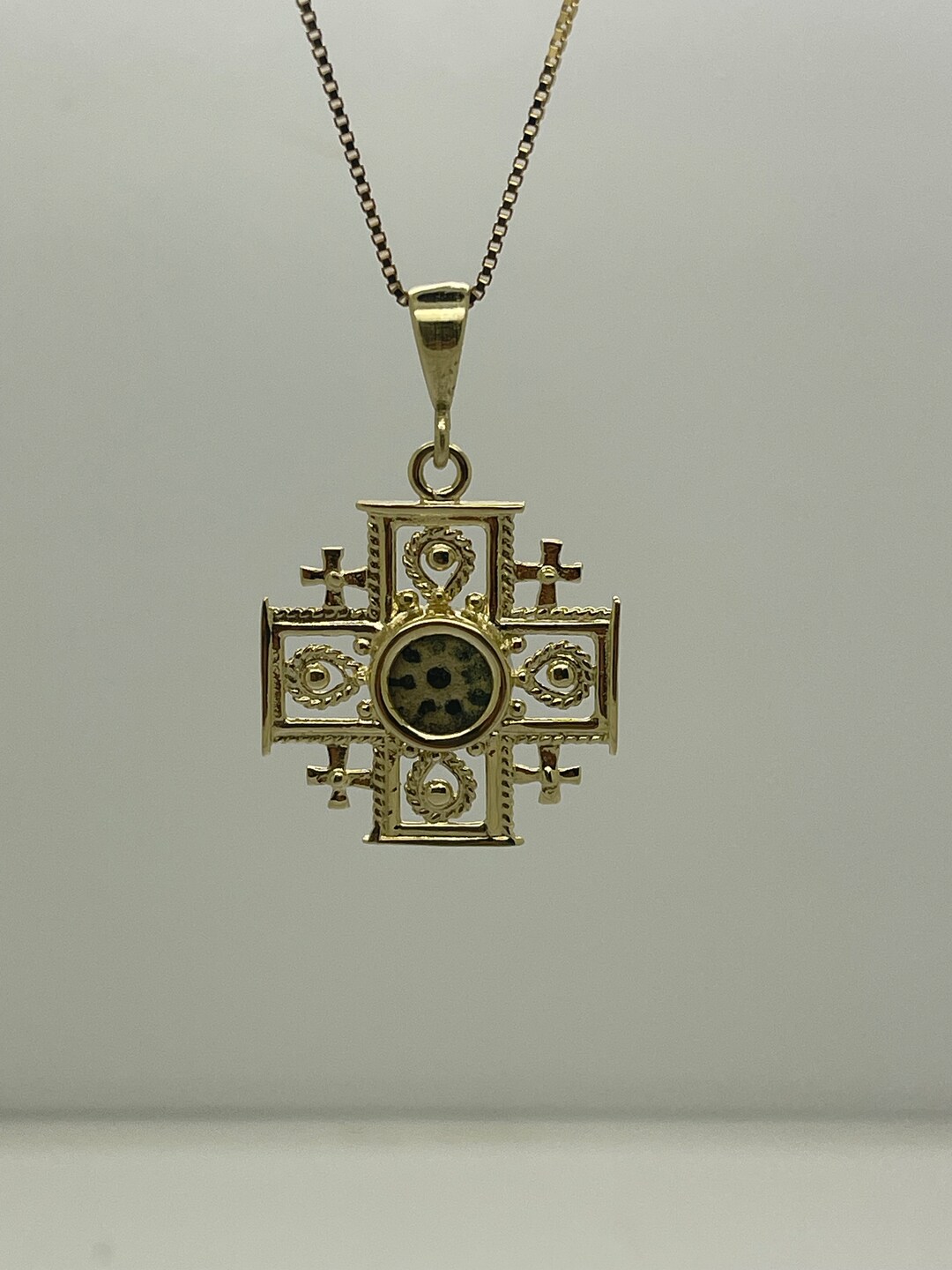 Coin Pendant,jerusalem Cross With Antique Authentic Bronze Widow's Mite ...