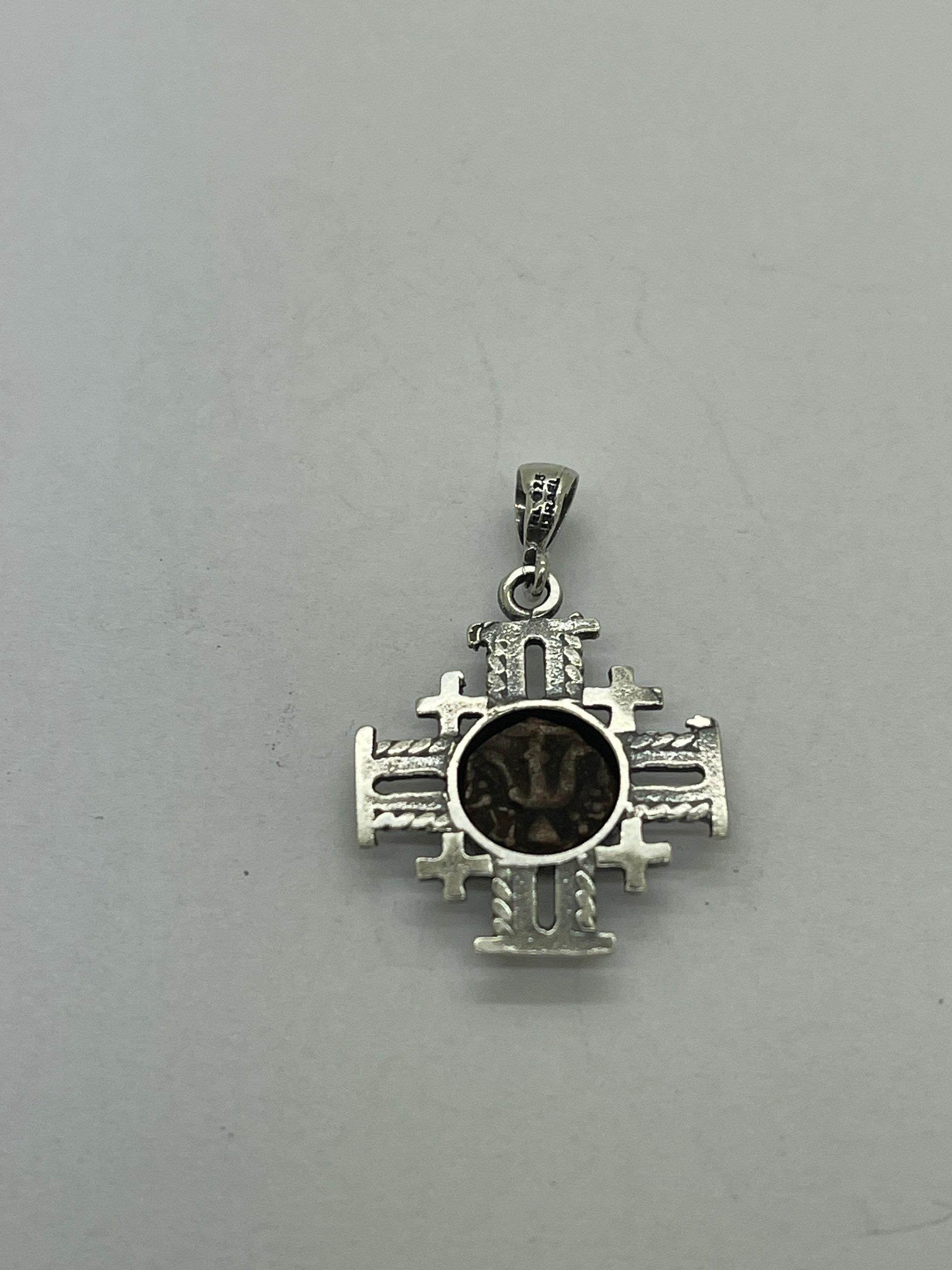 Coin Pendant,jerusalem Cross With Antique Authentic Bronze Widow’s Mite ...