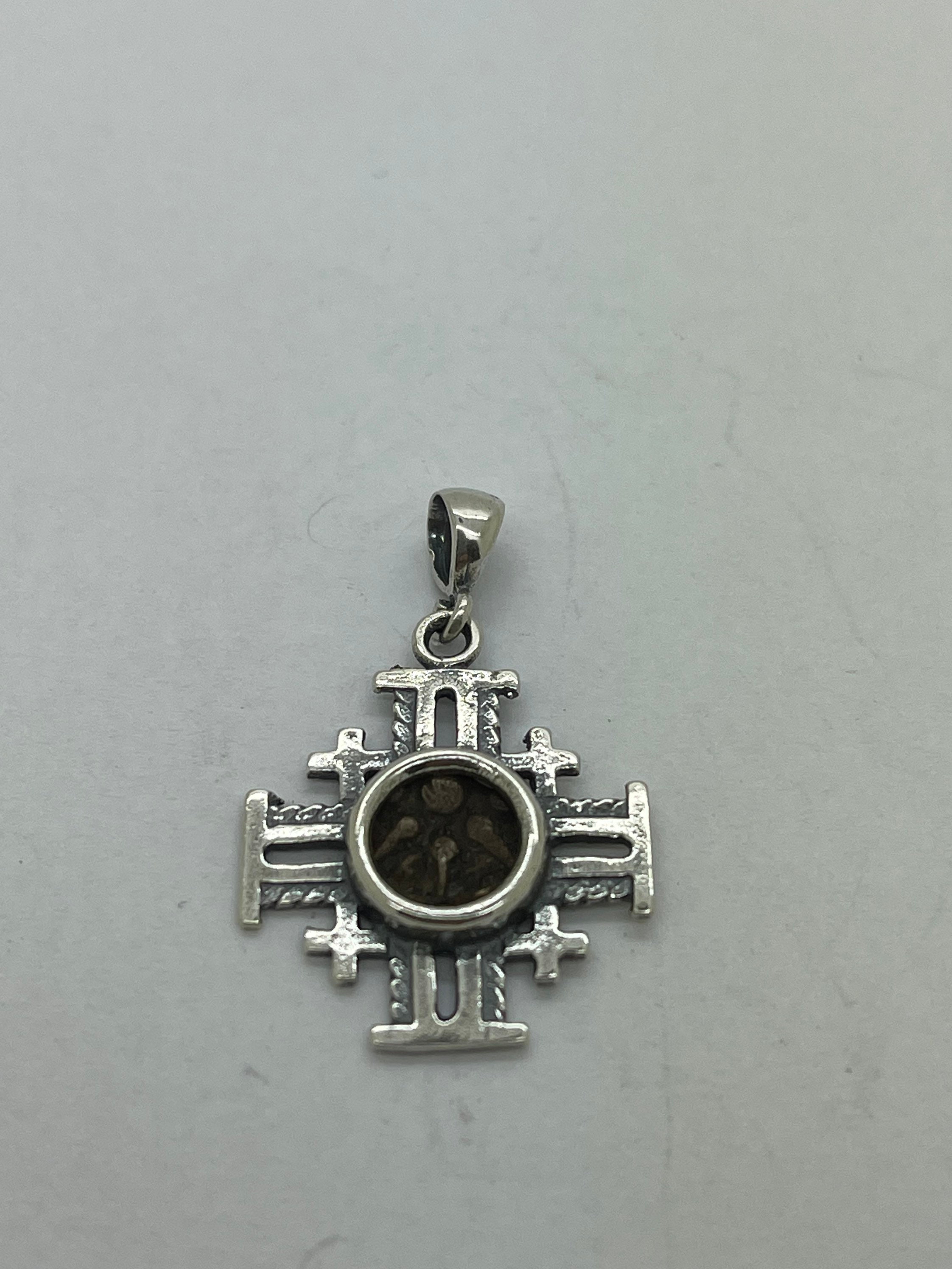 Coin Pendant,jerusalem Cross With Antique Authentic Bronze Widow’s Mite ...