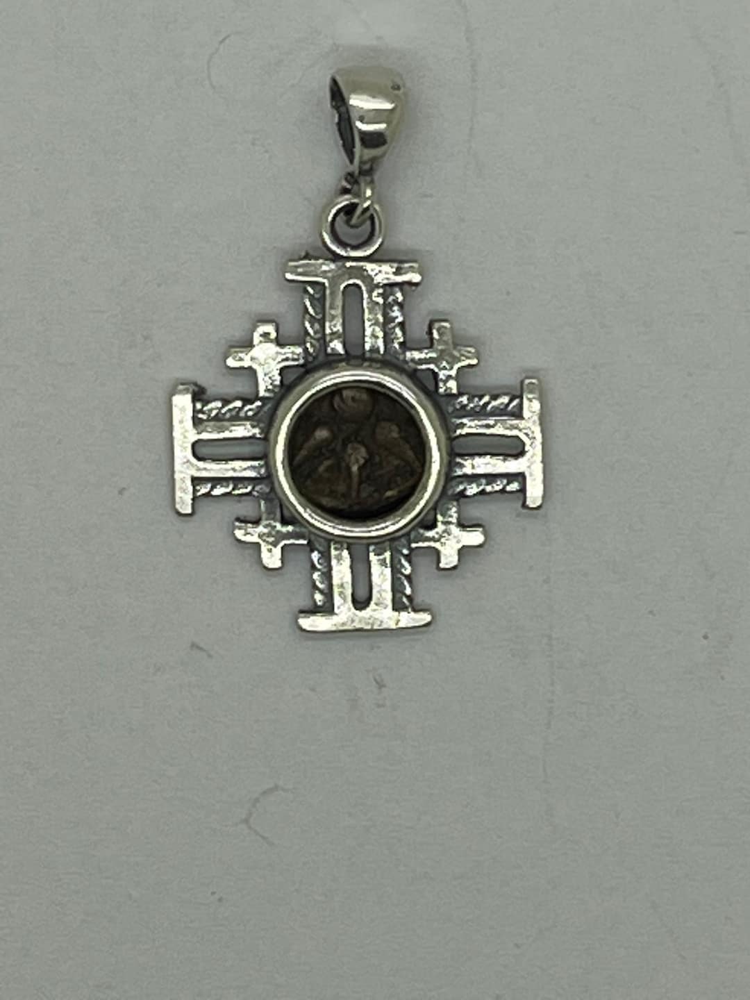 Coin Pendant,jerusalem Cross With Antique Authentic Bronze Widow’s Mite ...